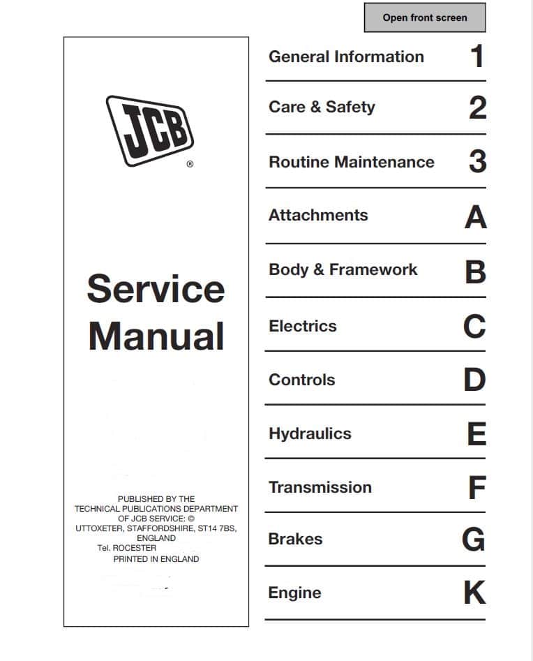 JCB 4CXSM444 Super Sideshift Backhoe Loader Service and Repair Manual ...